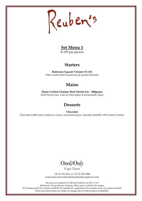 Set Menu 1 Starters Mains Desserts - Eat Out
