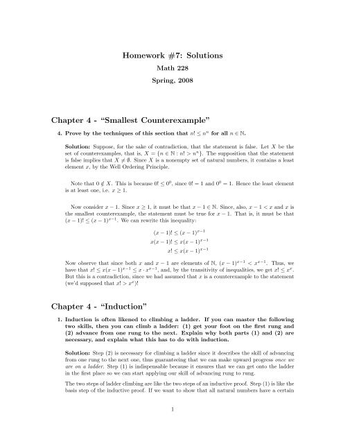 Homework #7: Solutions Chapter 4 - “Smallest Counterexample ...