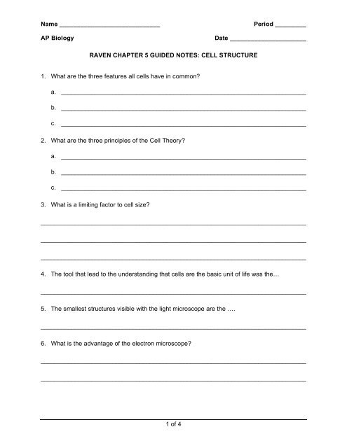 Raven (7th) Guided Notes Chapter 5 - Explore Biology