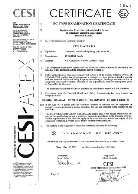 CESI 03 ATEX 115 - Cortem Group