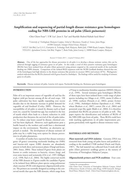 Amplification and sequencing of partial-length disease resistance ...