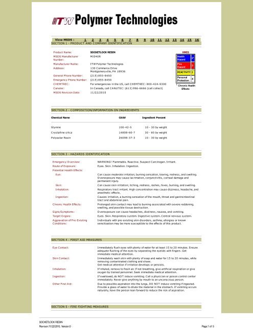 View MSDS : 1 2 3 4 5 6 7 8 9 10 11 12 13 14 15 16 ... - Socket-Lock