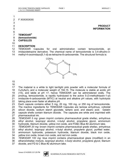 Temodar package insert - Virtual Trials