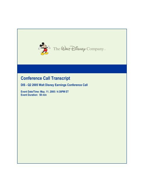 Conference Call Transcript - The Walt Disney Company