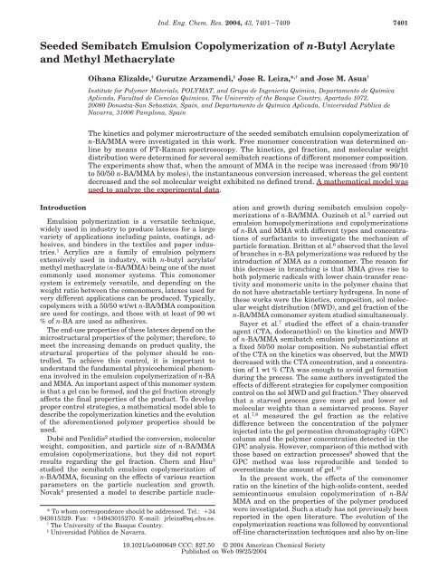 Seeded Semibatch Emulsion Copolymerization of n