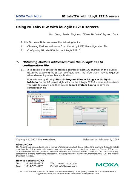 MOXA Tech Notes---NI LabVIEW with ioLogik E2210 servers