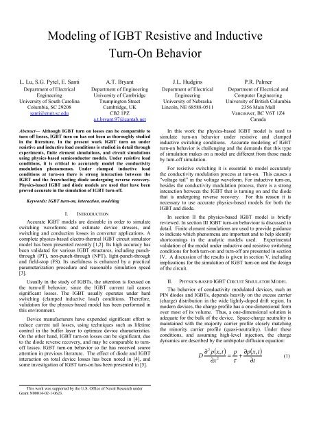 Modeling of IGBT Resistive and Inductive Turn-On Behavior