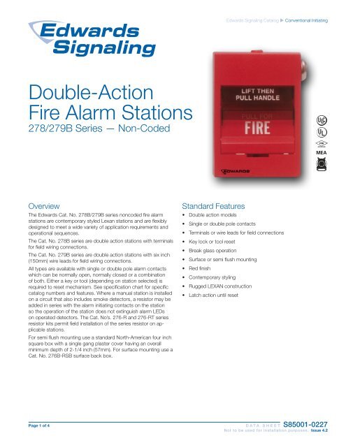 Data sheet, 277/278 double action lexan pull stations - Edwards ...