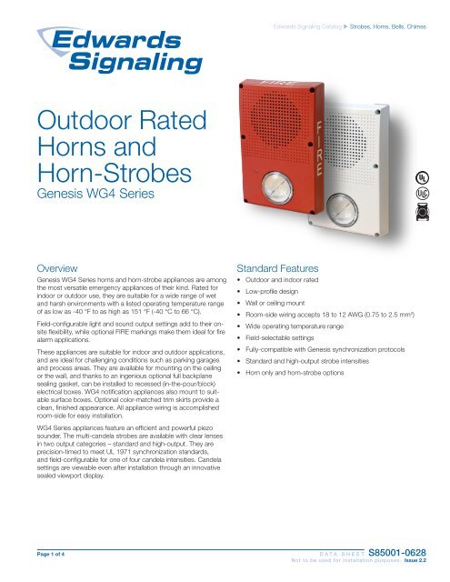 Data Sheet, Genesis Outdoor Horn (Strobes) - Edwards Signaling