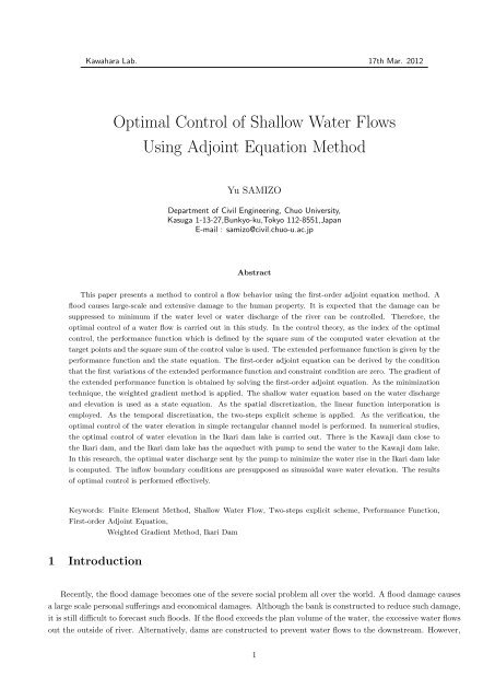 Optimal Control of Shallow Water Flows Using Adjoint Equation ...