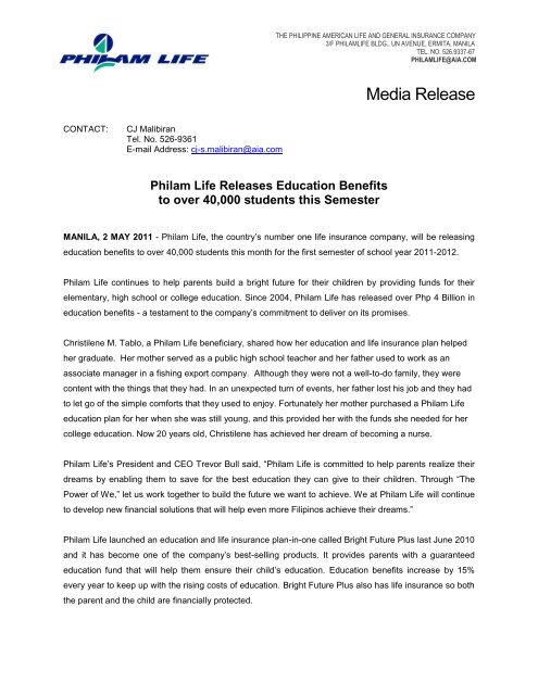 Philam Life Releases Education Benefits to over 40,000 Students ...