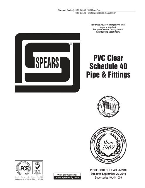 PVC Clear Schedule 40 Pipe & Fittings - Spears Manufacturing Co.