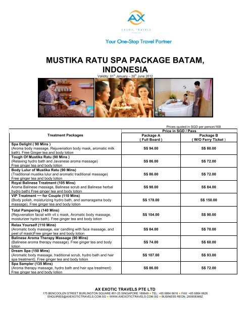 mustika ratu spa package batam, indonesia - AX Exotic Travels