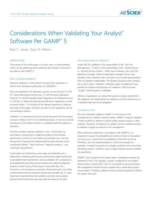 considerations When Validating Your AnalystÂ® Software ... - AB Sciex