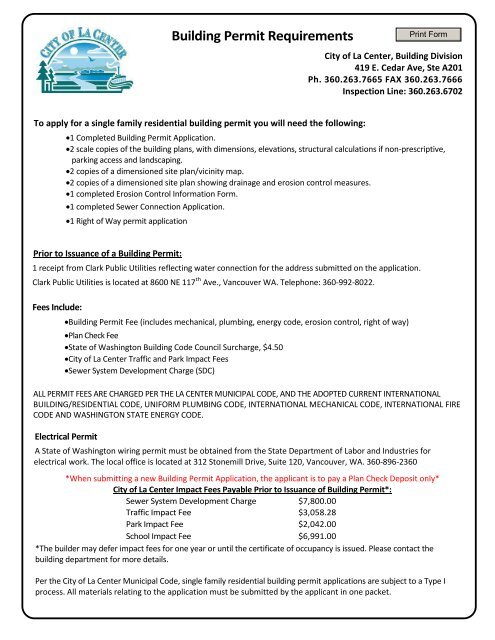 Building Permit Requirements - City of La Center