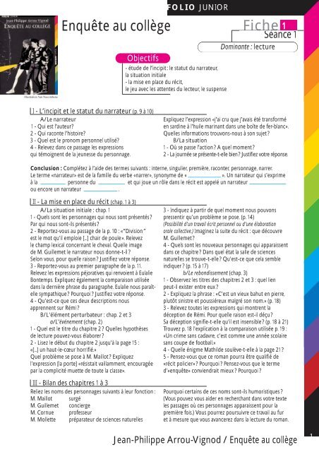 Fiche "Enqu'te au Coll'ge" - Gallimard