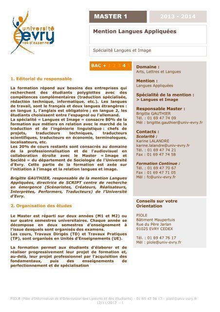 Téléchargez la fiche au format pdf - Université Evry Val d'Essonne