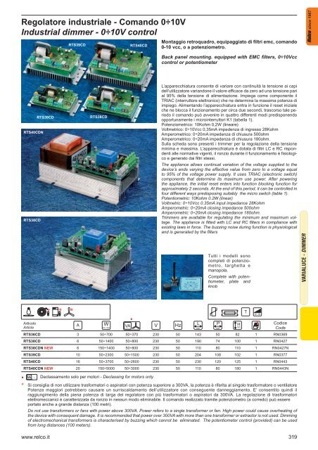 Regolatore industriale - Comando 0Ã·10V Industrial dimmer ... - Relco