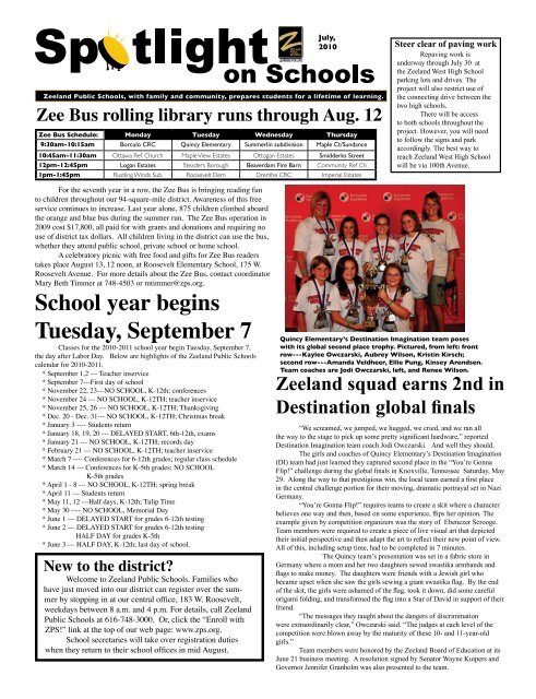 Zeeland Public Schools Lunch Menu Summer Update #2 July 27, 2022