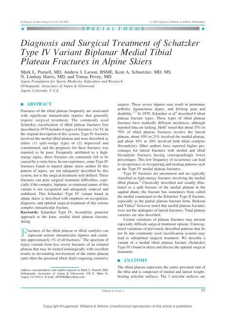 Diagnosis and Surgical Treatment of Schatzker Type IV Variant ...