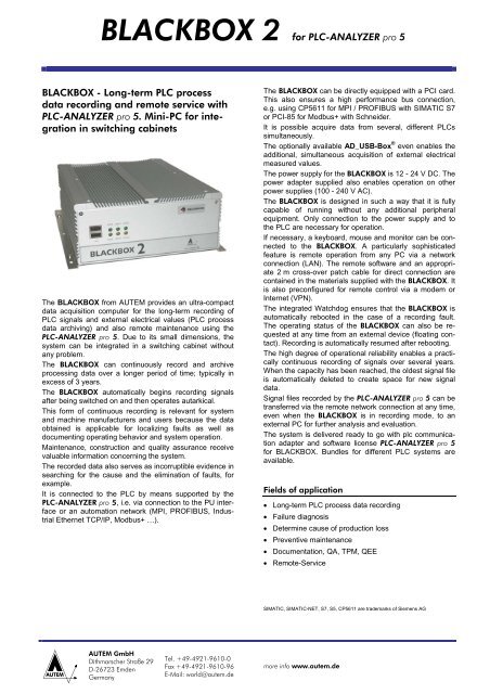 BLACKBOX 2 for PLC-ANALYZER pro 5 BLACKBOX - Long-term ...