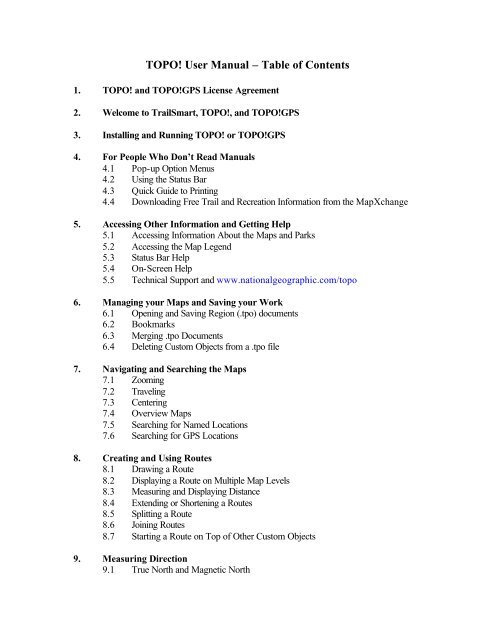 TOPO! User Manual â Table of Contents - National Geographic Maps