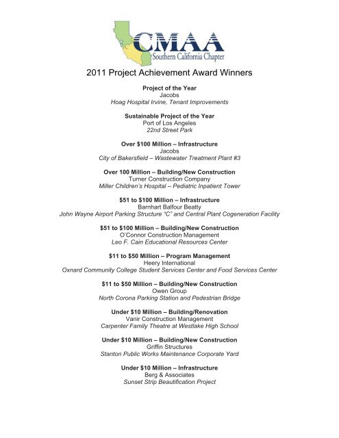 2011 Project Achievement Award Winners - CMAA