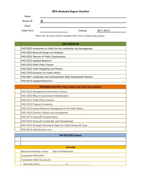 MPA Graduate Degree Checklist - UTSA College of Public Policy