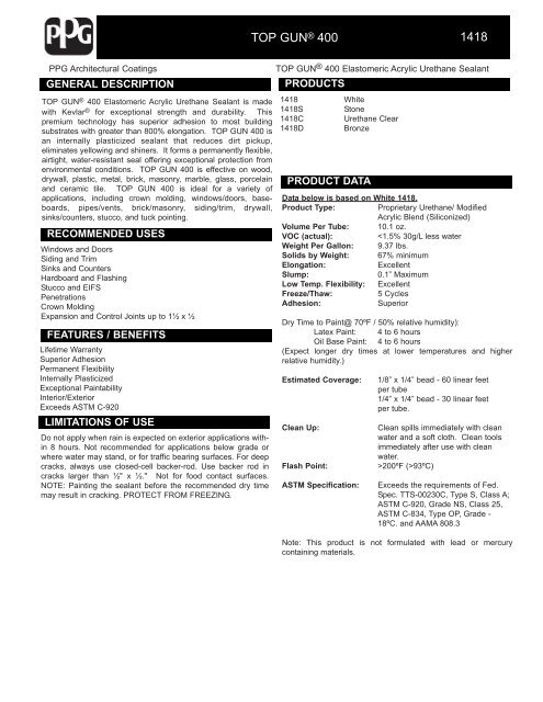 1418, Top Gun 400 Acrylic Sealant_Copy of Layout 1 - PPG Industries