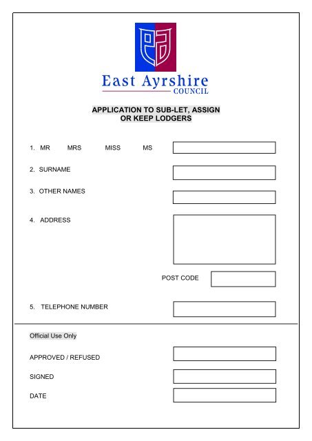 Transfer of tenancy application form - East Ayrshire Council