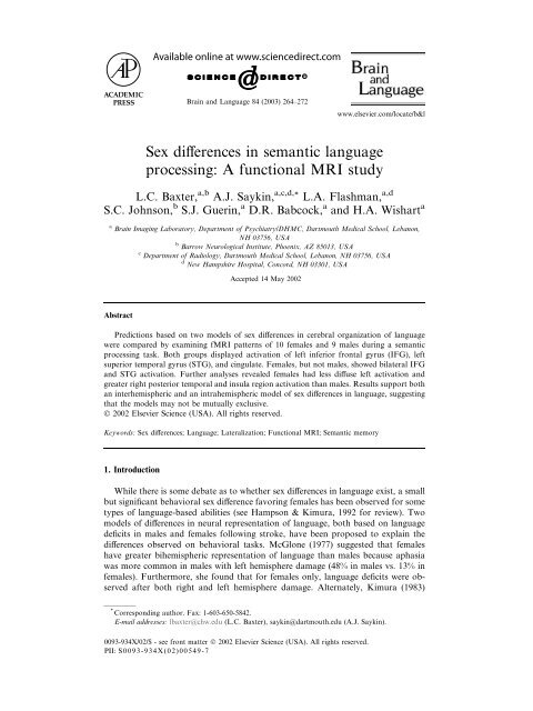 Sex Differences In Semantic Language Processing A Functional Mri