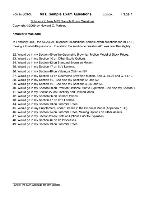 MFE Sample Exam Questions, Page 1