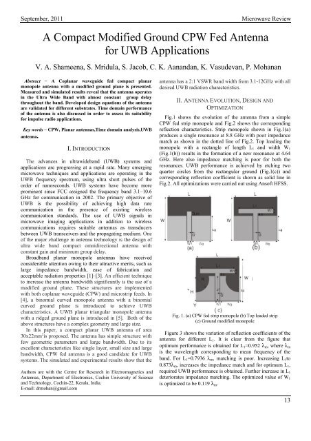 A Compact Modified Ground CPW Fed Antenna for UWB Applications