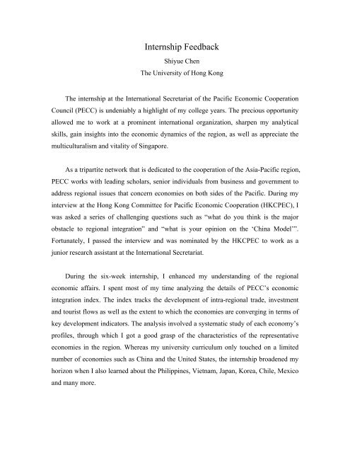 Feedback of Intern - Miss Helen CHEN - HKCPEC