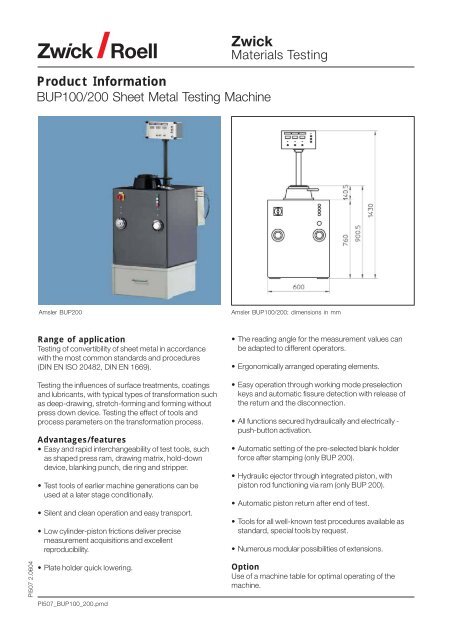 Product Information BUP100/200 Sheet Metal Testing Machine