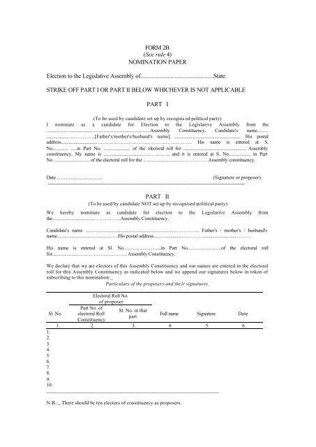 FORM 2B (See rule 4) NOMINATION PAPER Election to the ...
