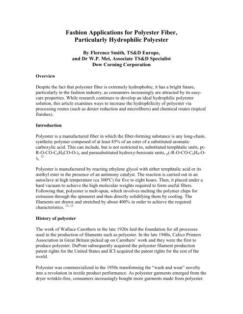 Fashion Applications for Polyester Fiber, Particularly ... - Dow Corning