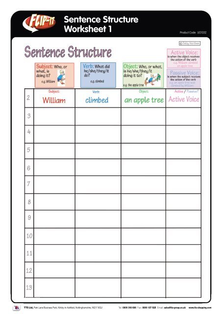 Sentence Structure Worksheet 1 - TTS