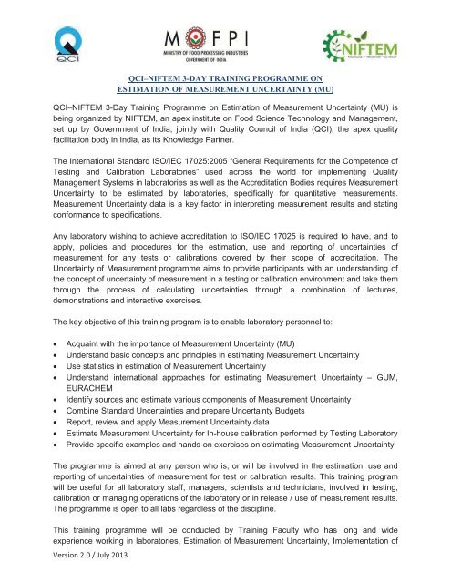 QCIâ NIFTEM 3-Day - Quality Council of India