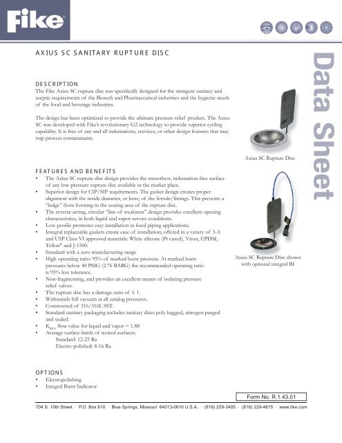 R.1.43.01 Axius SC Sanitary Rupture Disc - Forgy Process Instruments
