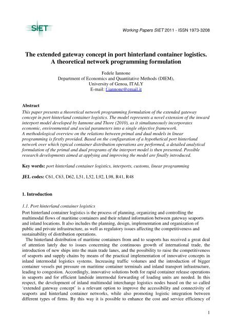 The extended gateway concept in port hinterland container logistics ...