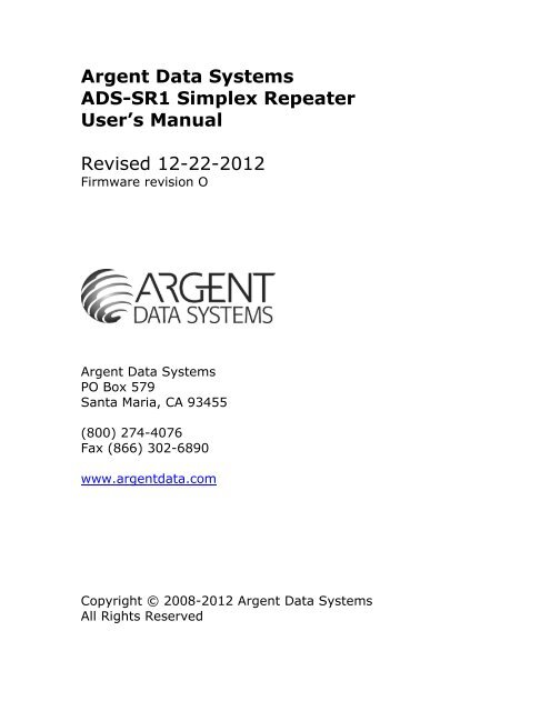 ADS-SR1 Manual - Argent Data Systems