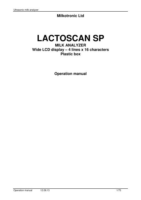 Lactoscan SP manual - Milkotronic
