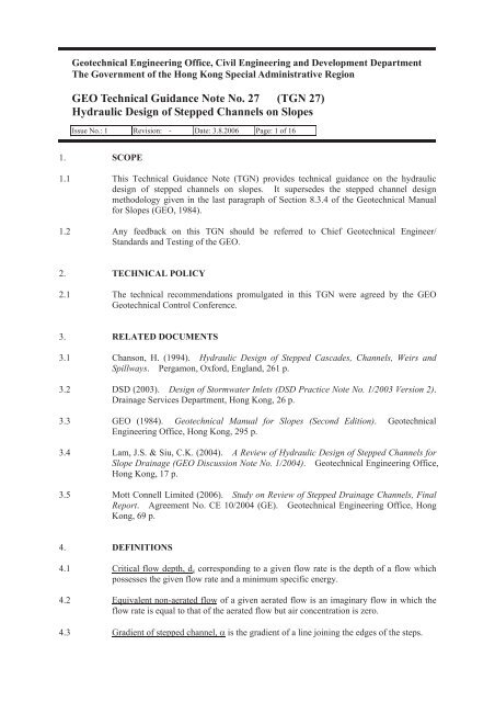 GEO Technical Guidance Note No. 27 (TGN 27) Hydraulic Design of ...