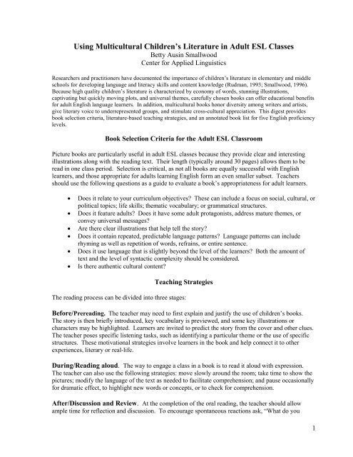 Using Multicultural Children's Literature in Adult ESL Classes