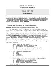 Math placement sample test - American River College