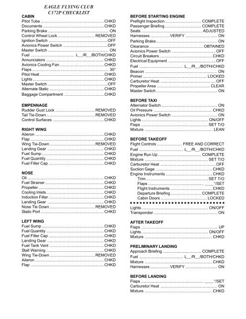 Aircraft Checklist - ERAU DB Clubs and Student Organizations...
