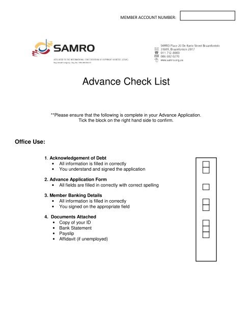 Advance Application Form - samro