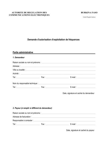 Demande d'autorisation d'exploitation de frÃ©quences