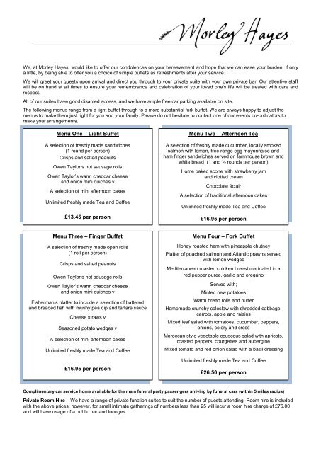 Funeral Menu - Morley Hayes